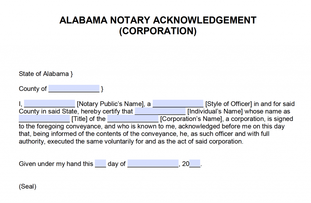 Free Alabama Notary Acknowledgement Forms - PDF - Word