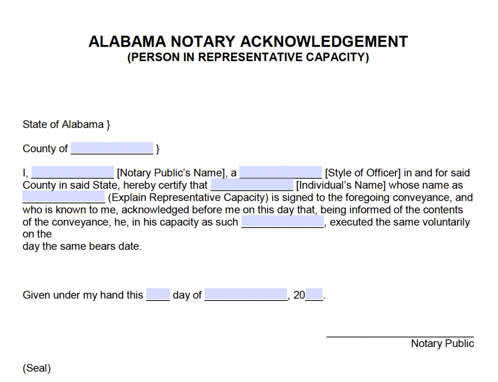 Free Alabama Notary Acknowledgement Forms - PDF - Word