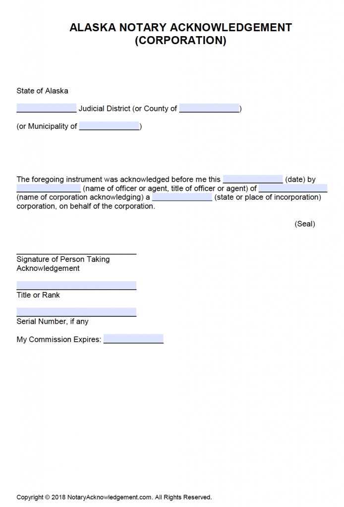Free Alaska Notary Acknowledgement Forms - PDF - Word