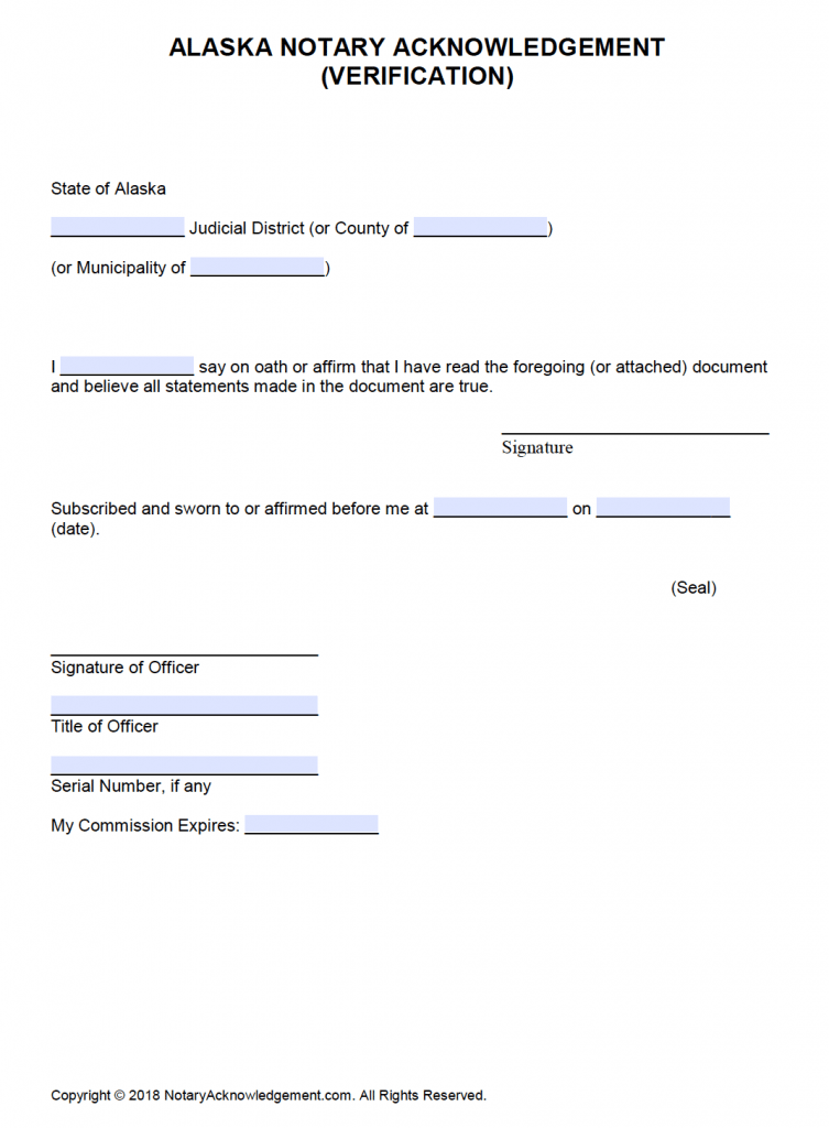 Free Alaska Notarial Certificate - Verification - PDF - Word