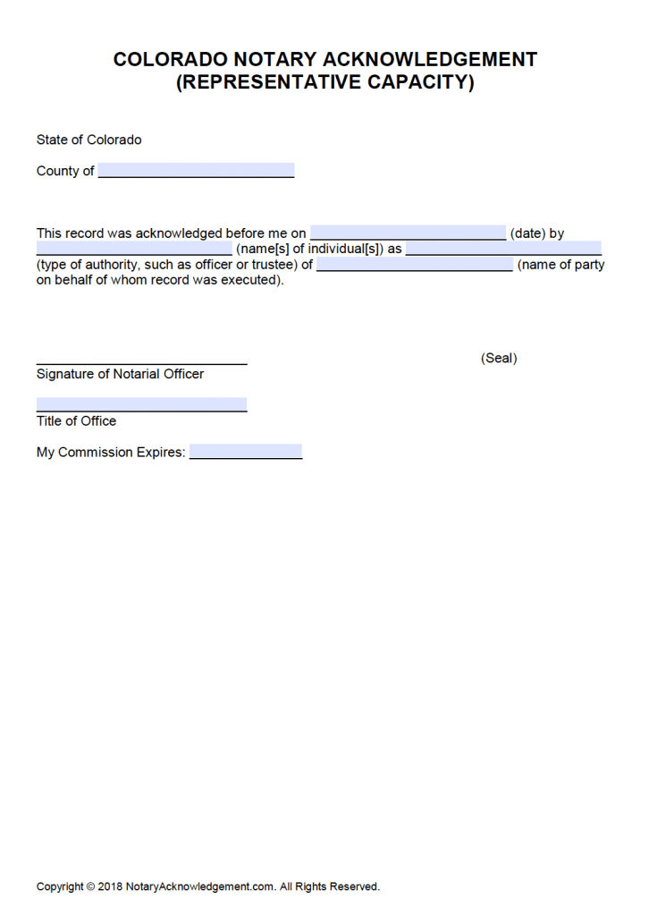 Free Colorado Notary Acknowledgement Forms - PDF - Word