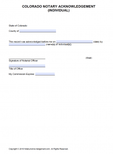 Free Colorado Notary Acknowledgement - Individual - PDF - Word