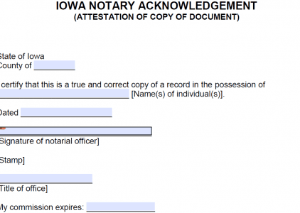 Free Iowa Notarial Certificate - Witnessing/Attesting a Signature - PDF ...