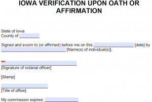 Free Iowa Notarial Certificate - Verification Upon Oath or Affirmation ...
