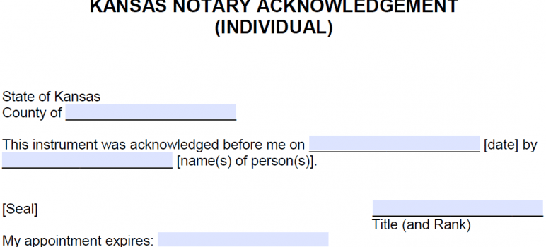 Free Kansas Notary Acknowledgement Forms - PDF - Word