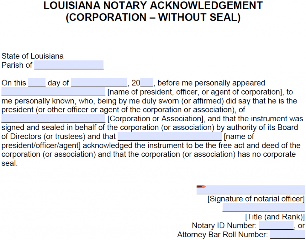 Free Louisiana Notary Acknowledgement Forms - PDF - Word