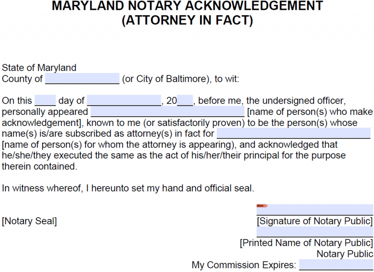 Free Maryland Notary Acknowledgement Forms - PDF - Word