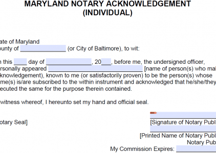 Free Maryland Notarial Certificate - Oath or Affirmation - PDF - Word