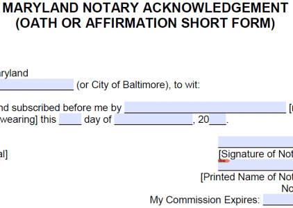 Free Maryland Notarial Certificate - Oath or Affirmation - PDF - Word