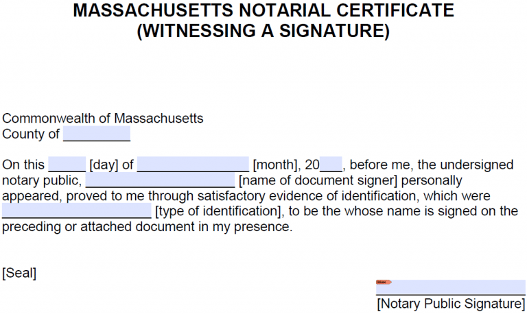 Free Massachusetts Notary Acknowledgement Forms - PDF - Word