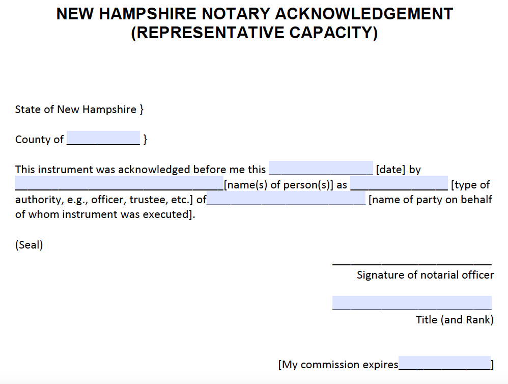 Free New Hampshire Notary Acknowledgement Forms - PDF - Word