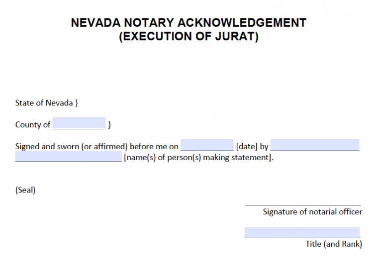 Free Nevada Notary Acknowledgement Forms - PDF - Word