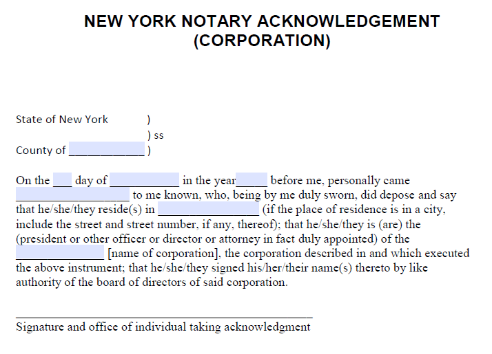 Free New York Notary Acknowledgement Forms - PDF - Word