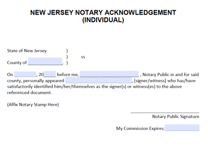 Free New Jersey Notary Acknowledgement – Proof of Execution - PDF - Word