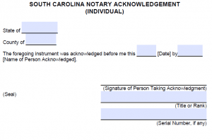 Free South Carolina Notary Acknowledgement - Individual - PDF - Word