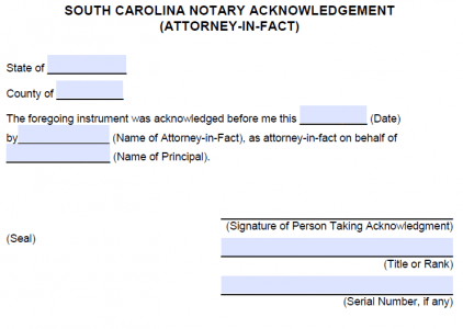 Free South Carolina Notary Acknowledgement - Individual - PDF - Word