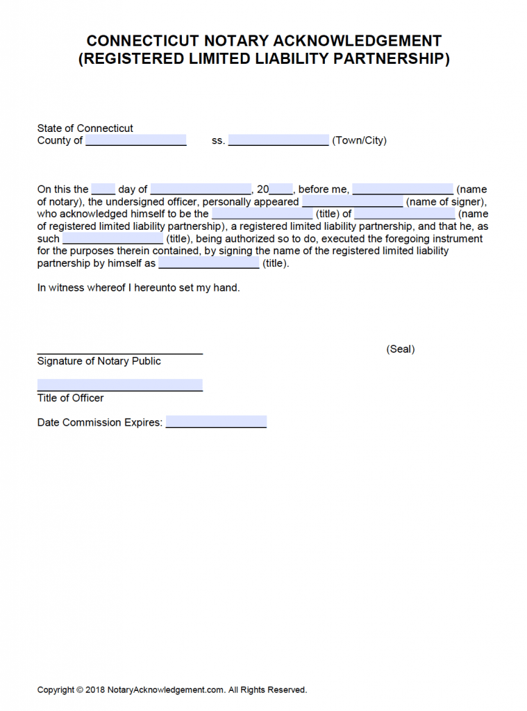 Free Connecticut Notary Acknowledgement - Registered Limited Liability ...