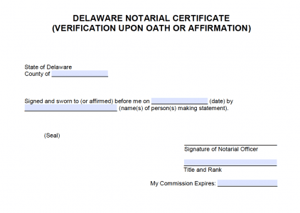 Free Delaware Notary Acknowledgement - Individual - PDF - Word