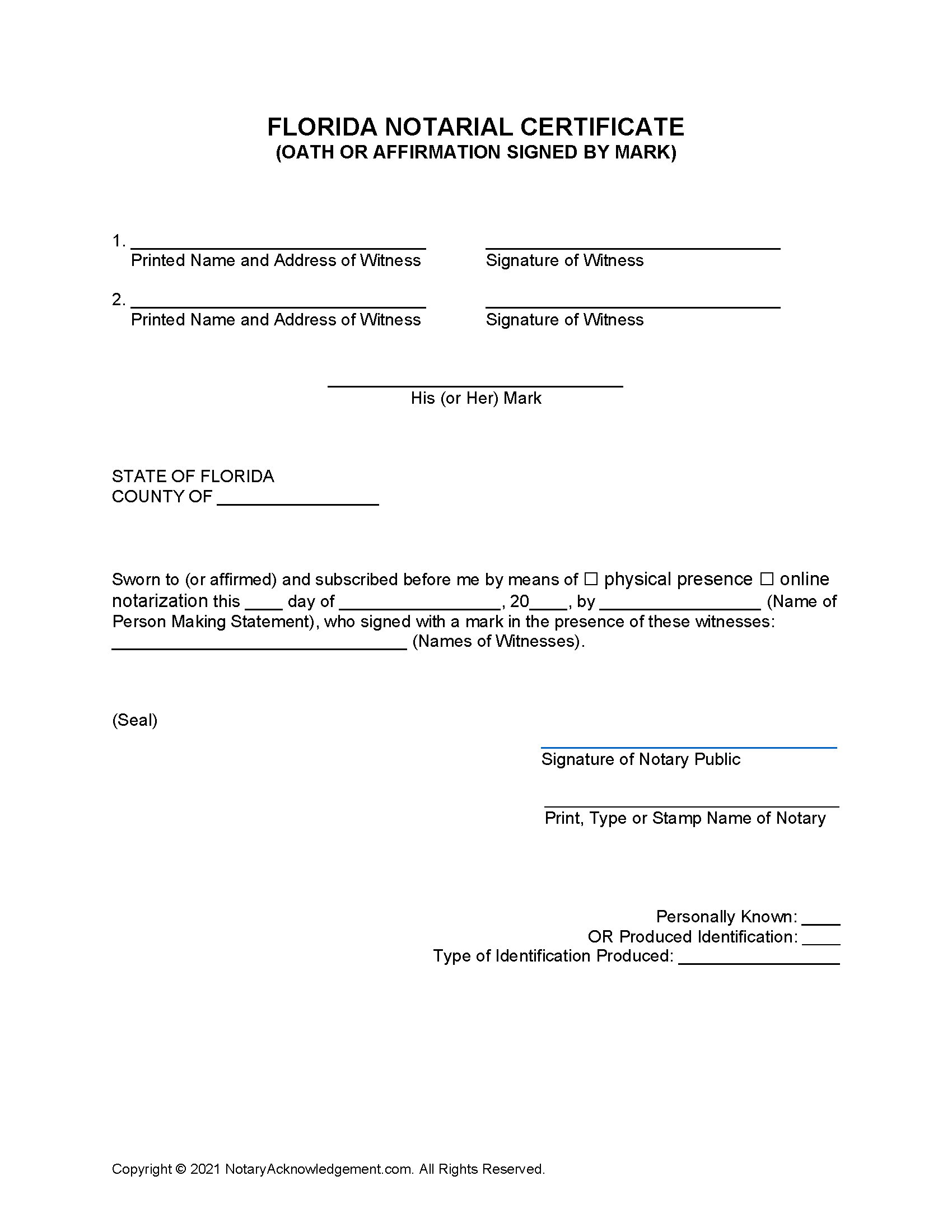 Free Florida Notarial Certificate Oath Or Affirmation Signed By Mark free-florida-notarial-certificate-oath-or-affirmation-signed-by-mark
