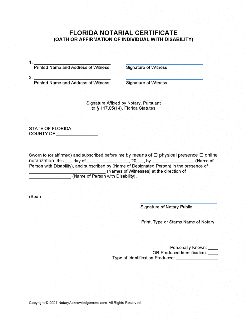 Free Florida Notary Acknowledgement Forms - PDF - Word