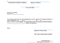 Free Florida Notarial Certificate - Oath or Affirmation Signed by Mark ...