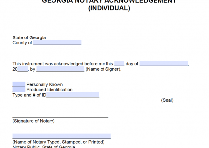Free Georgia Notarial Acknowledgement Certificate - Jurat - PDF - Word