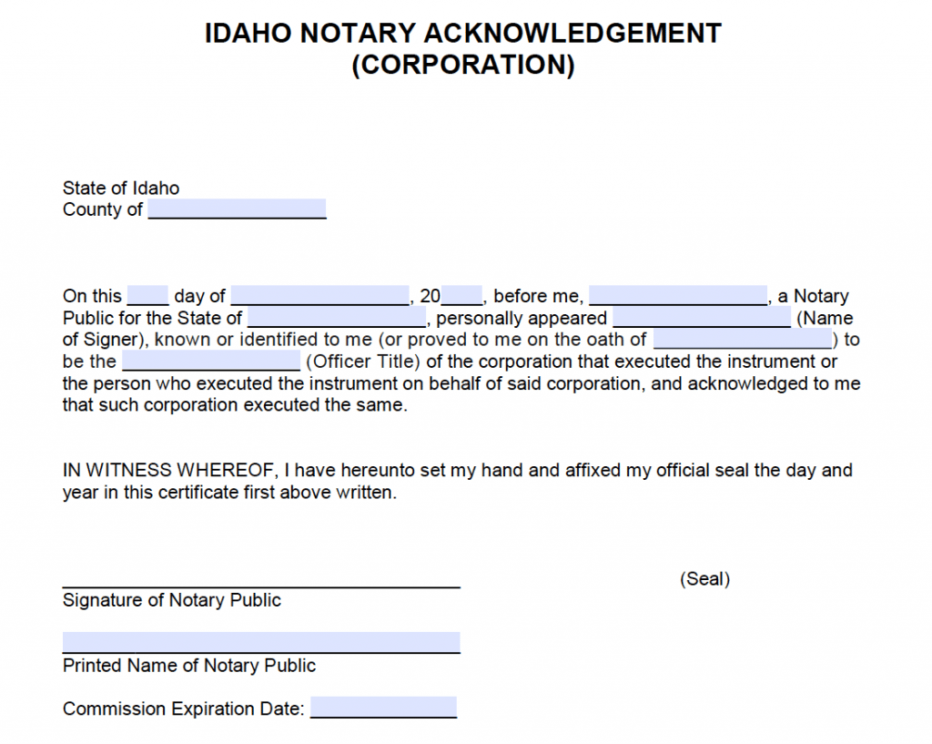 Free Idaho Notary Acknowledgement Forms - PDF - Word