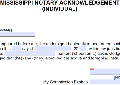 Free Mississippi Notary Acknowledgement - Witness - PDF - Word