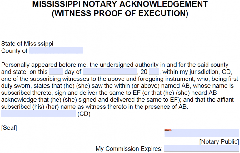 Free Mississippi Notary Acknowledgement Forms - PDF - Word