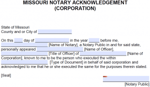 Free Missouri Notary Acknowledgement Forms - PDF - Word