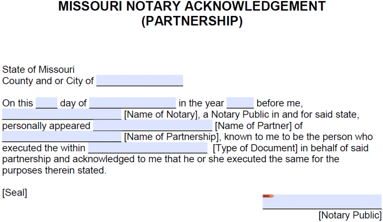 Free Missouri Notary Acknowledgement Forms - PDF - Word