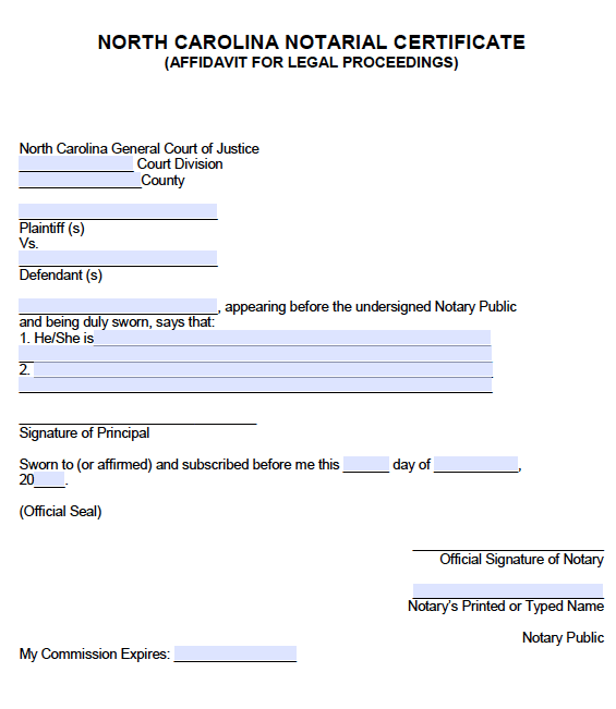 Free North Carolina Notary Acknowledgement Forms - PDF - Word