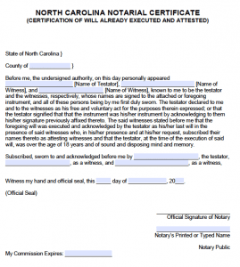 Free North Carolina Notary Acknowledgement Forms - PDF - Word