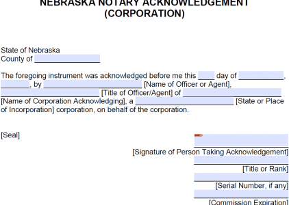 Free Nebraska Notary Acknowledgement - Individual - PDF - Word