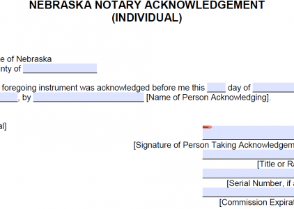 Free Nebraska Notary Acknowledgement - Corporation - PDF - Word