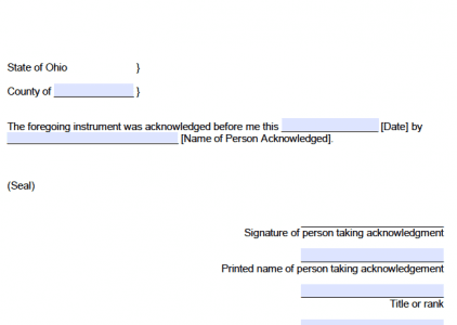 Free Ohio Notary Acknowledgement – Corporation - PDF - Word