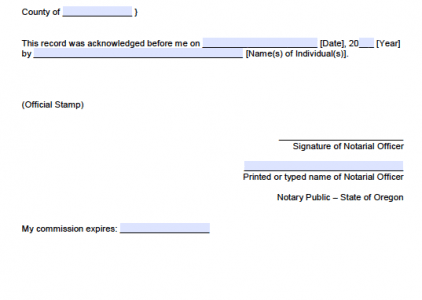 Free Oregon Notary Acknowledgement – Representative - PDF - Word