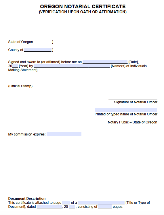 Free Oregon Notary Acknowledgement Forms - PDF - Word