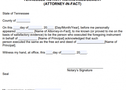 Free Tennessee Notarial Certificate - Affidavit - PDF - Word