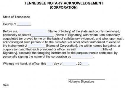 Free Tennessee Notary Acknowledgement Forms – PDF – Word