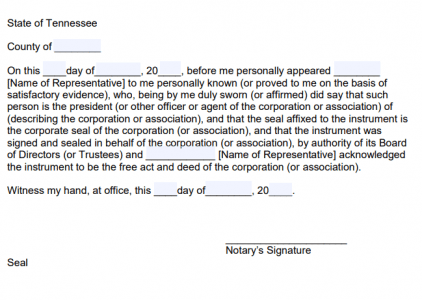 Free Tennessee Notary Acknowledgement - Individual - PDF - Word