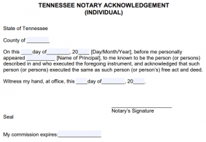 Free Tennessee Notary Acknowledgement Forms – PDF – Word