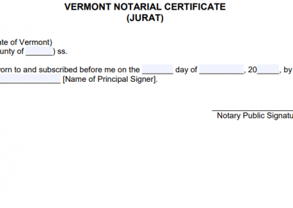Free Vermont Notary Acknowledgement - General - PDF - Word